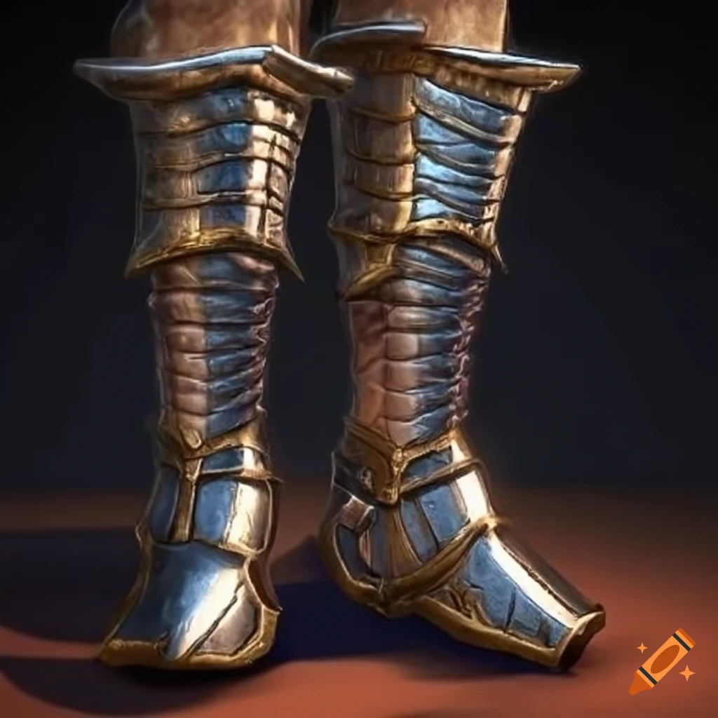 Medieval pair of adorned mithril plated knight boots for rpg inventory ...