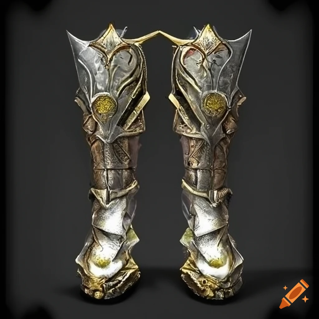 Adorned mithril plated knight magic boots in a fantasy RPG game on Craiyon