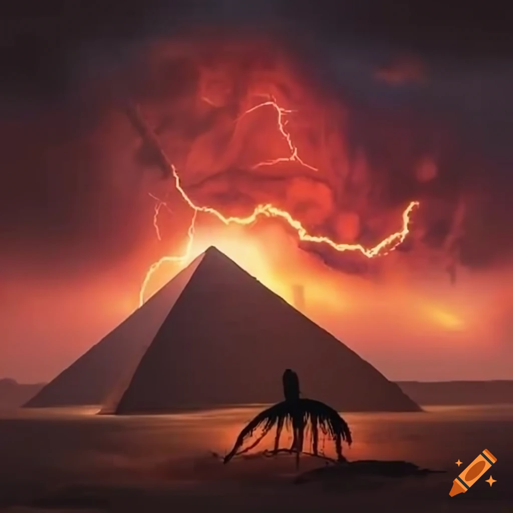 Epic scene of a pyramid in ancient egyptian ruins amidst an apocalyptic ...