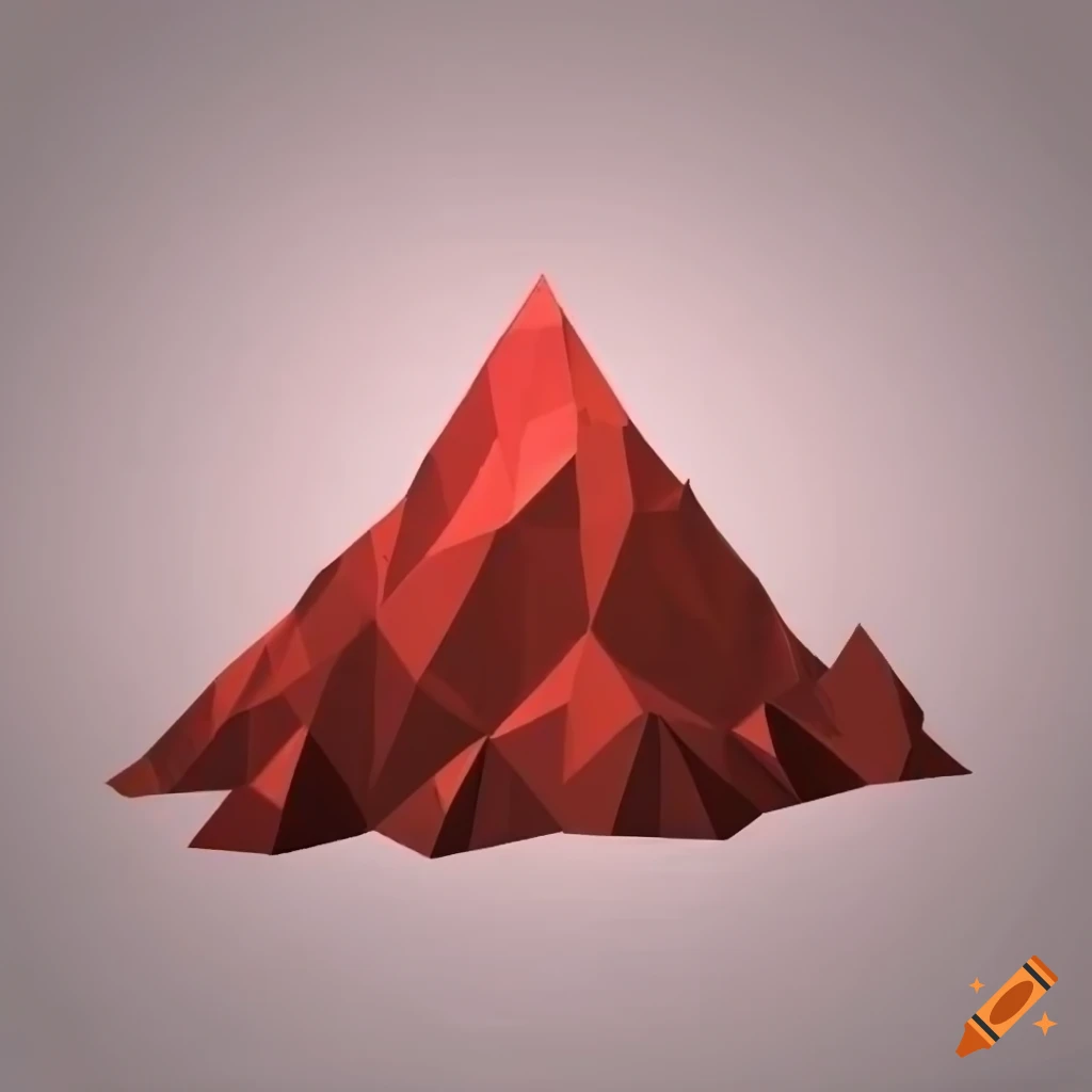 Minimalistic 2d low-poly logo with a deep red mountain peak on white ...