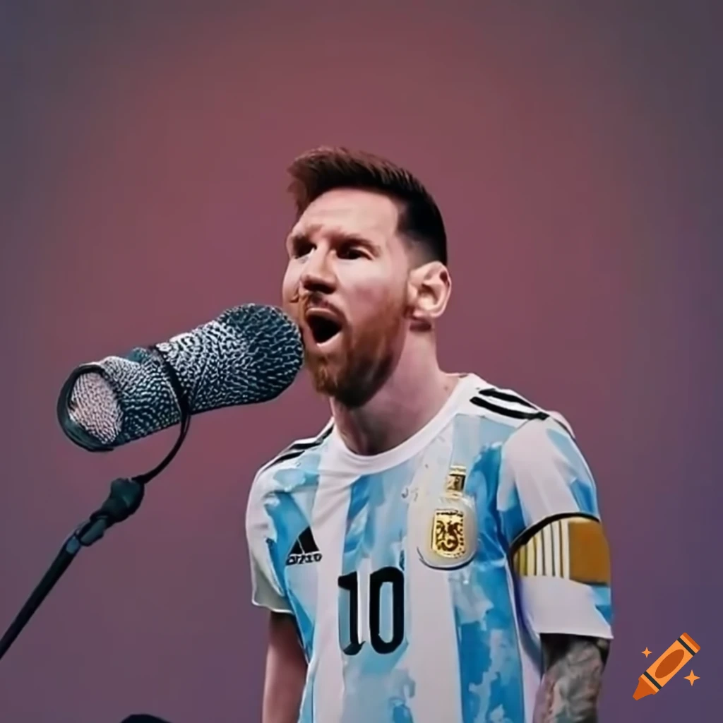 Lionel Messi in Argentina jersey singing at microphone in karaoke room ...