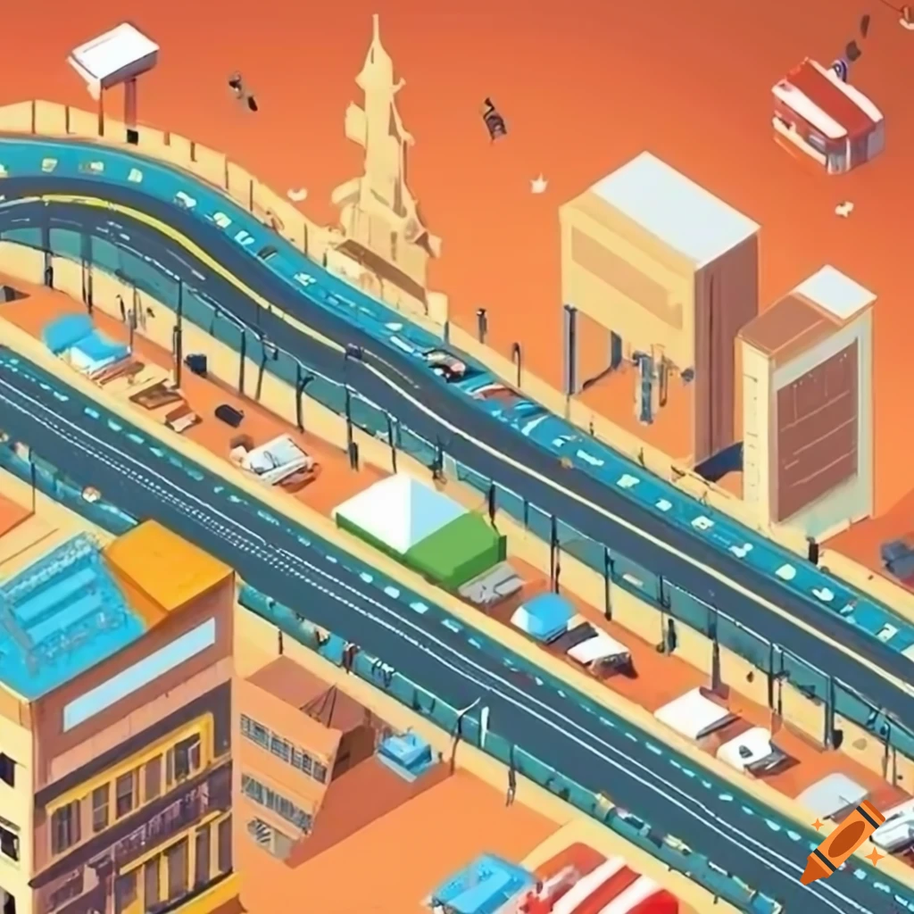 Detailed isometric map of a transportation and logistics hub with roads ...