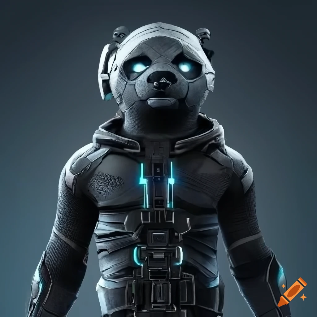 African boy superhero in futuristic hi-tech panda-inspired outfit on ...