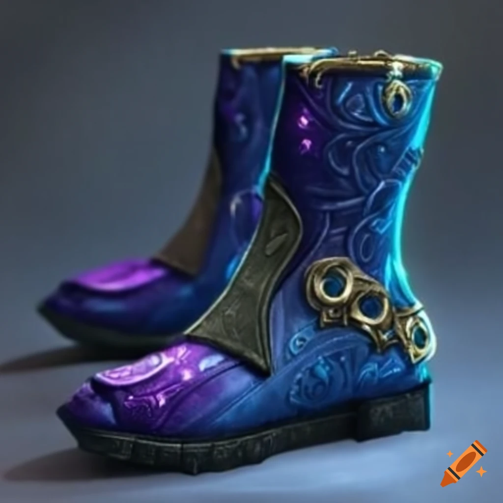 Detailed representation of legendary enchanted mithril boots for rpg ...