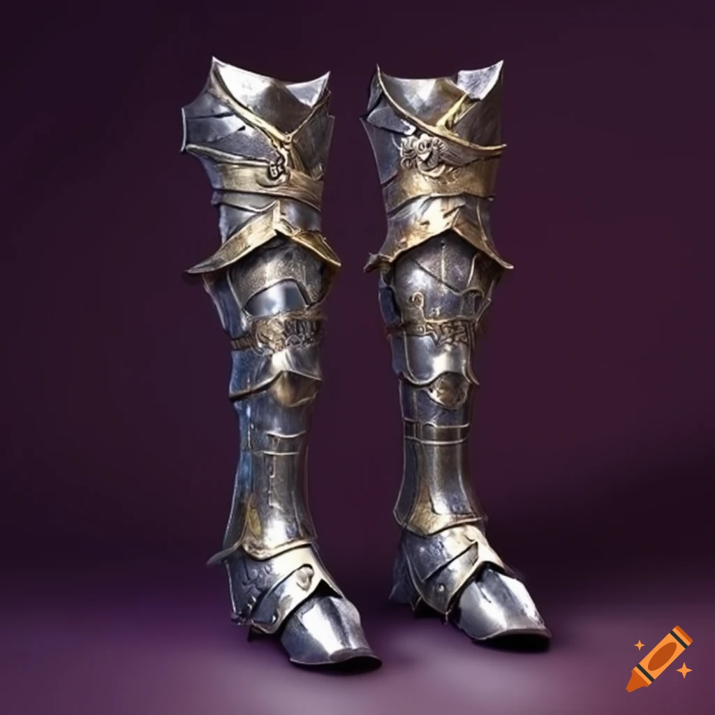Adorned mithril plated knight magic boots for leg armor in a fantasy ...