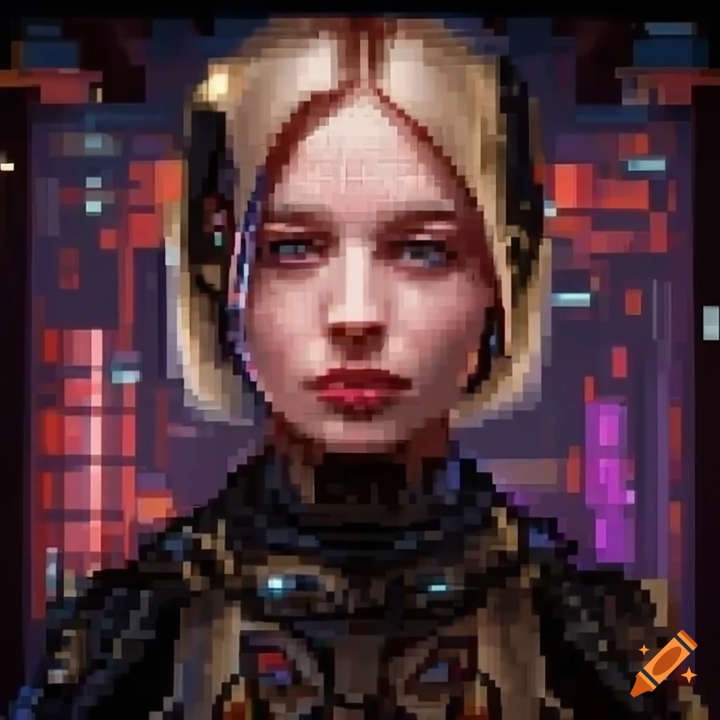 Divine hyperrealism pixel art portrait of a Russian android cyborg girl ...