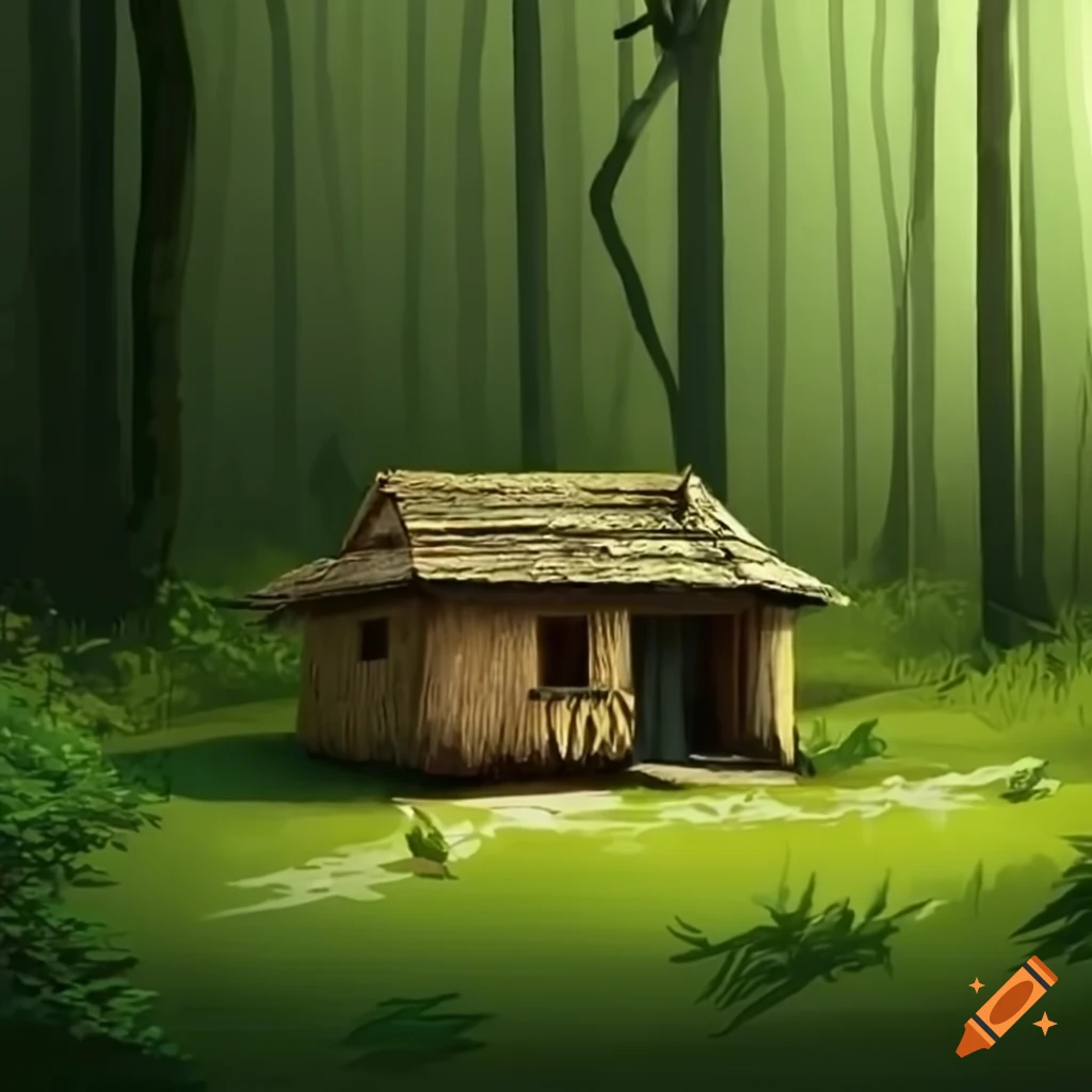 Small hut in a dense forest on Craiyon