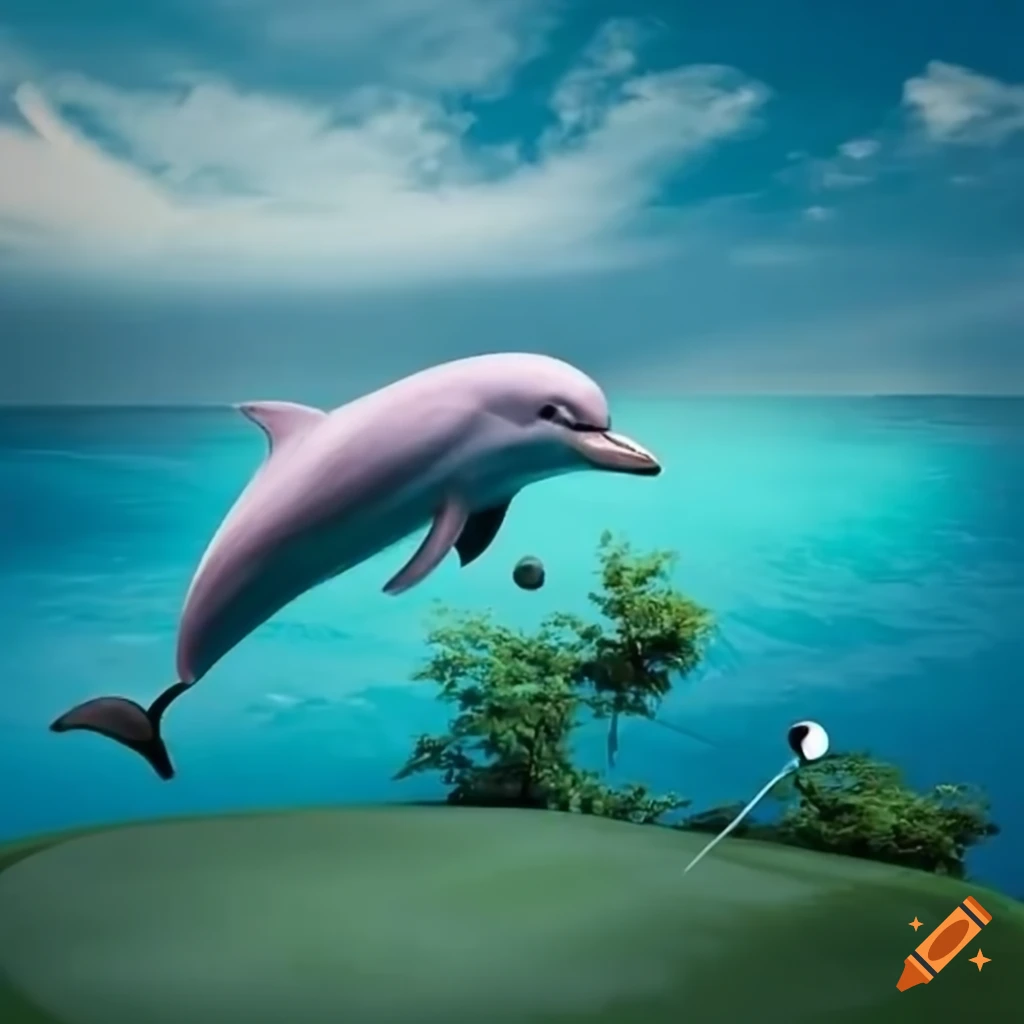 Angry dolphin playing golf in the sky on Craiyon