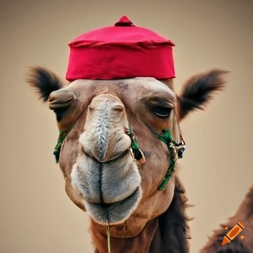 Camel wearing a red fez hat on Craiyon