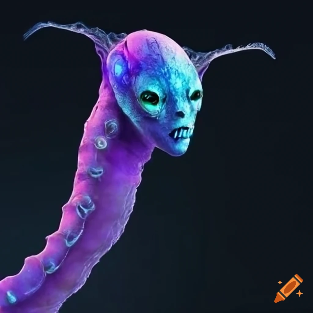 Ethereal worm-like alien with wings and regal demeanor on Craiyon