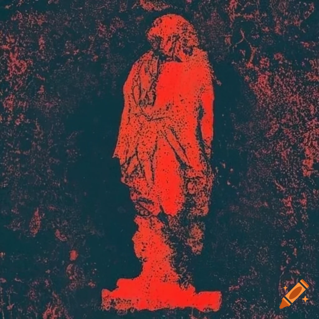 Stippled grunge statue with textured screen print art on Craiyon