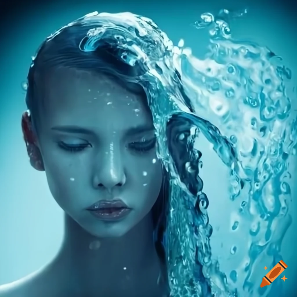 Woman with flowing water hair on Craiyon