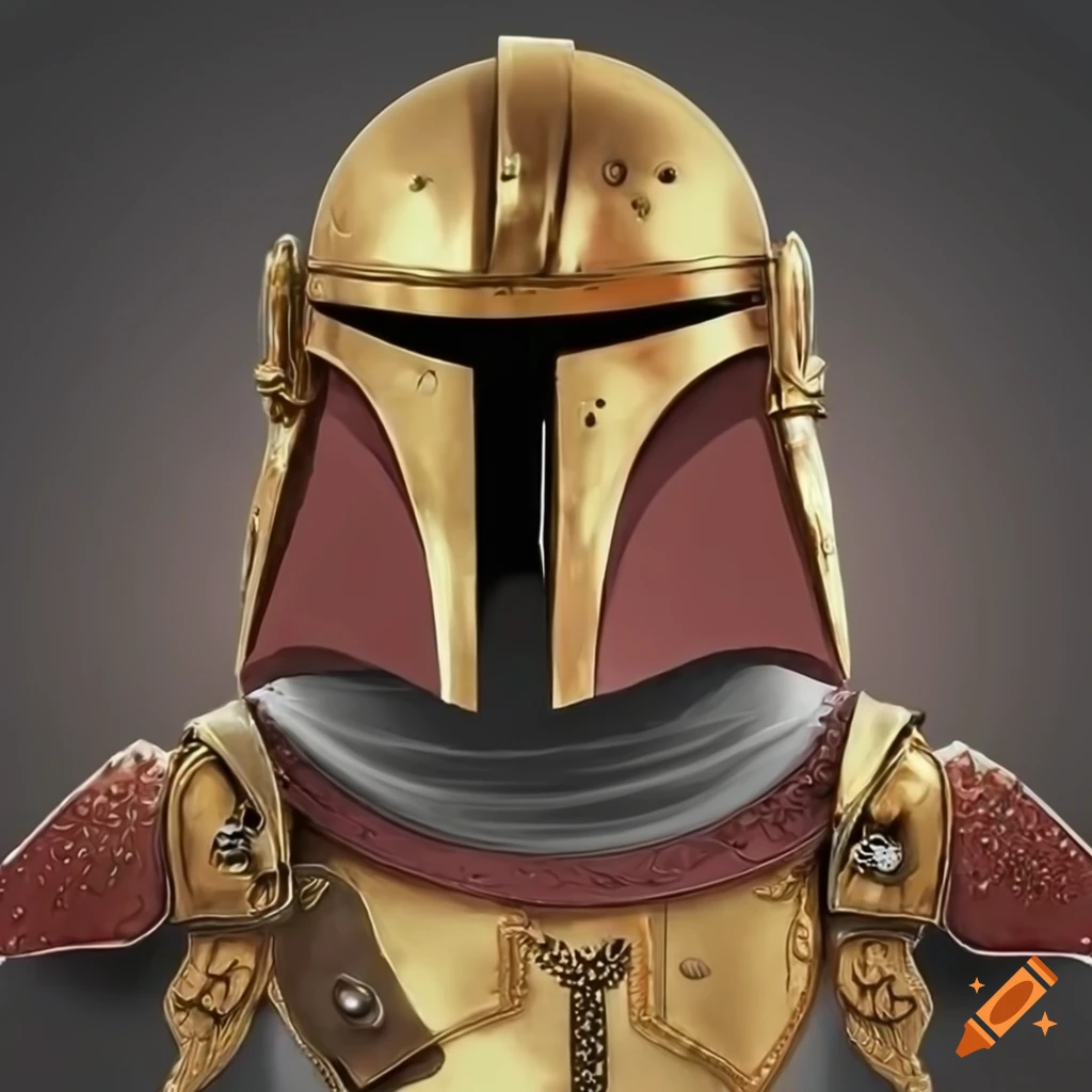 Warrior in a fusion of medieval Roman armor and Mandalorian helmet in ...
