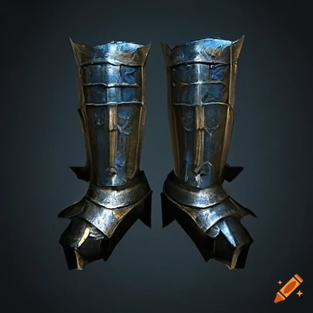 Medieval pair of adorned mithril plated knight boots for rpg game on ...