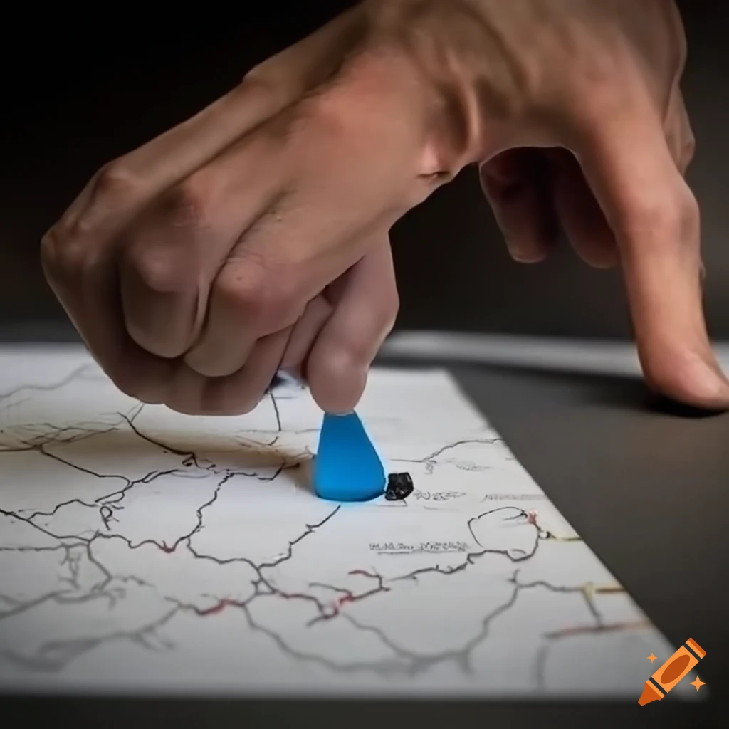 Skilled cartographer placing markers on a large map on Craiyon