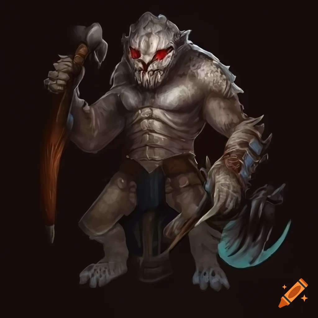 Fantasy goblinoid creature in leather armor with a lion-like face and ...