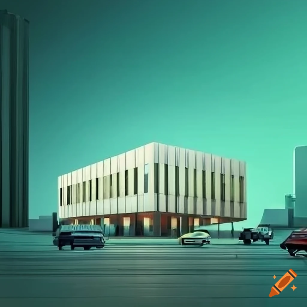 Realistic digital image of a Scandinavian-styled bank office building ...