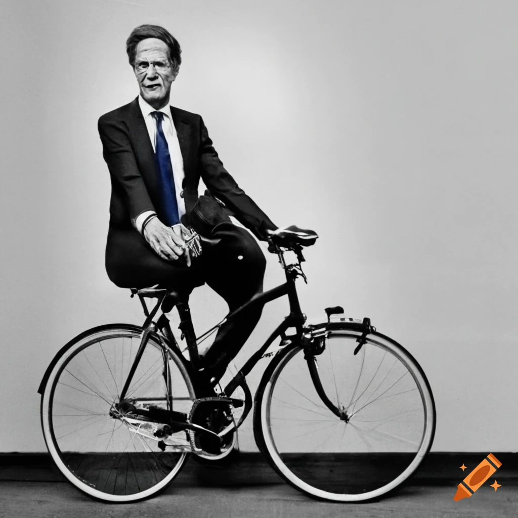 Dutch prime minister mark rutte on a bicycle in black and white photo ...