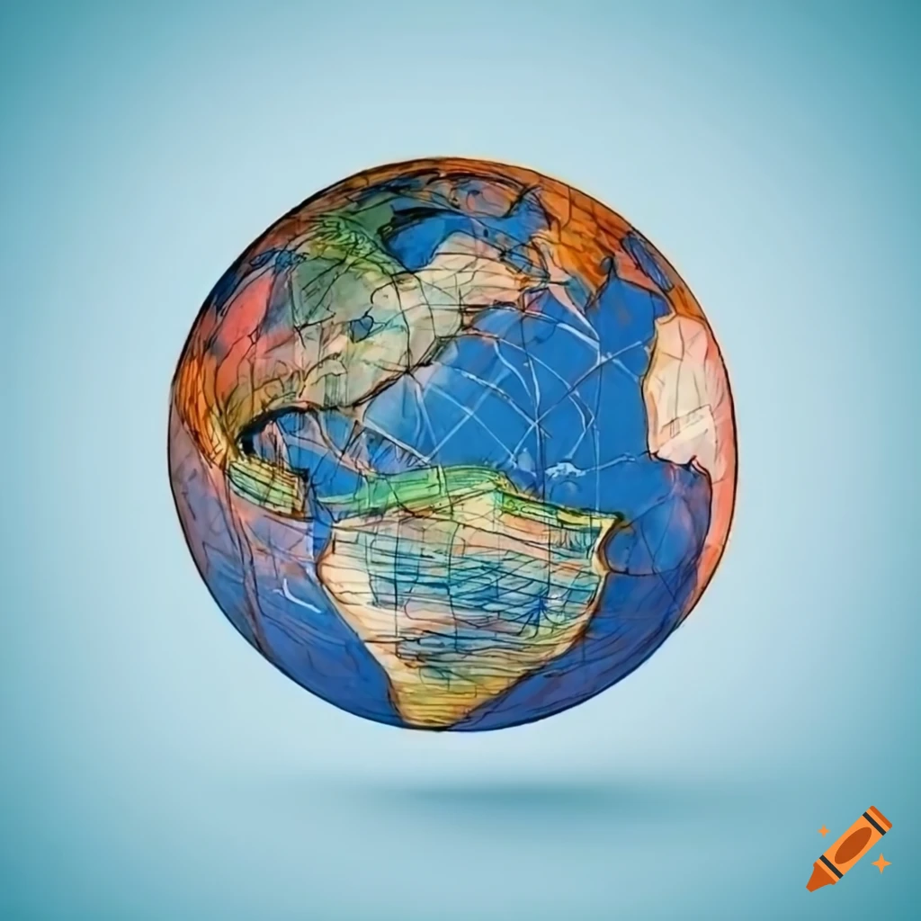 Detailed round globe sketch of Chicago city from five-point perspective ...