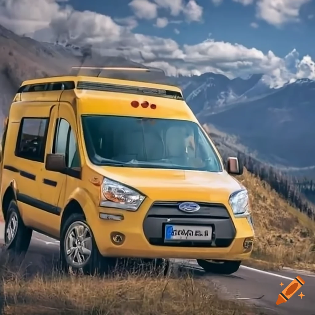 Rugged yellow 2014 Ford Transit Connect wagon driving on a mountain ...