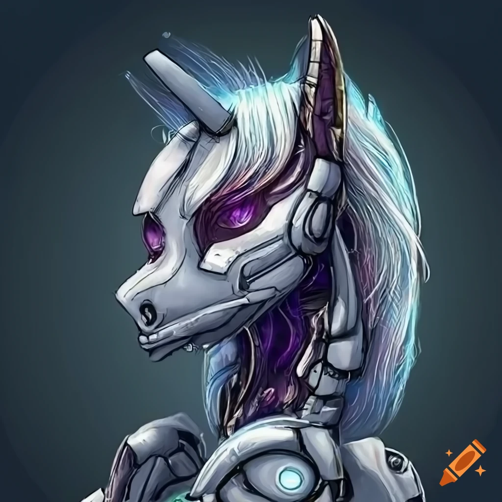Cyborg pony depicted in ultra-realistic digital painting on Craiyon