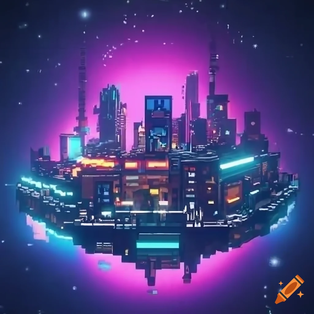 Intricate minecraft cyberpunk city floating in space among stars on Craiyon