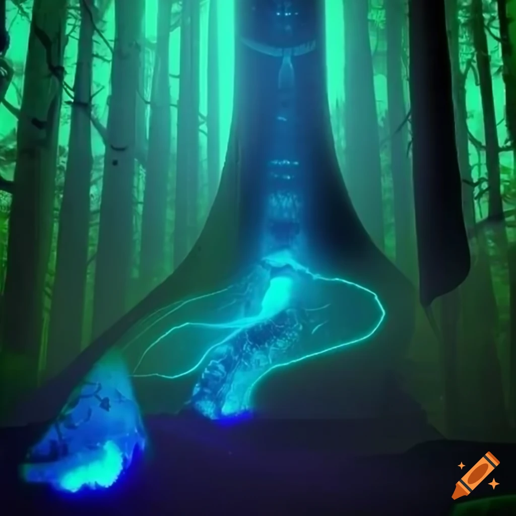 Biopunk paradise with glowing bioluminescent trees in a surreal forest on Craiyon