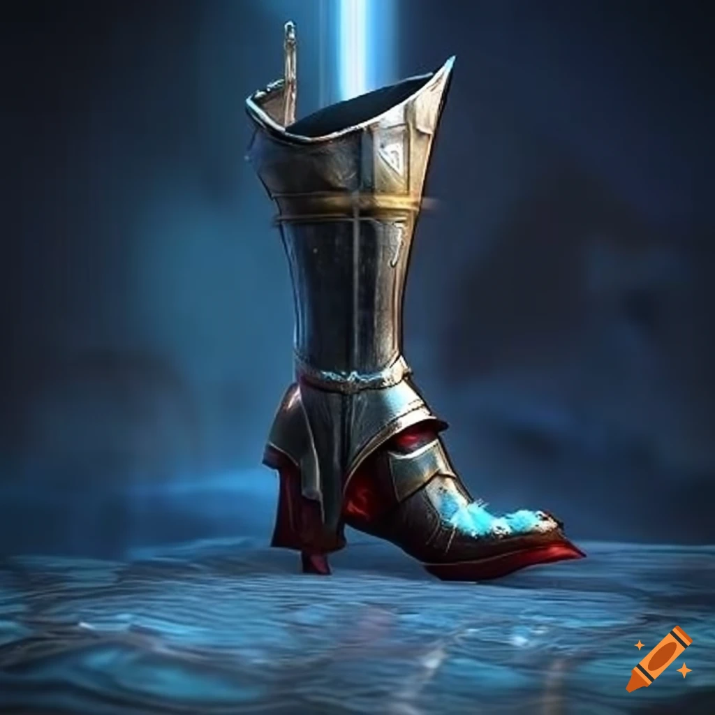 Adorned mithril plated knight magic boots for leg armor in a fantasy ...