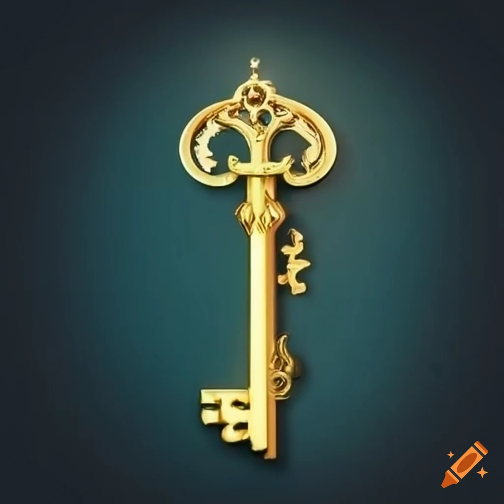 Fairytale-inspired golden key shaped like the letter 'j' on Craiyon
