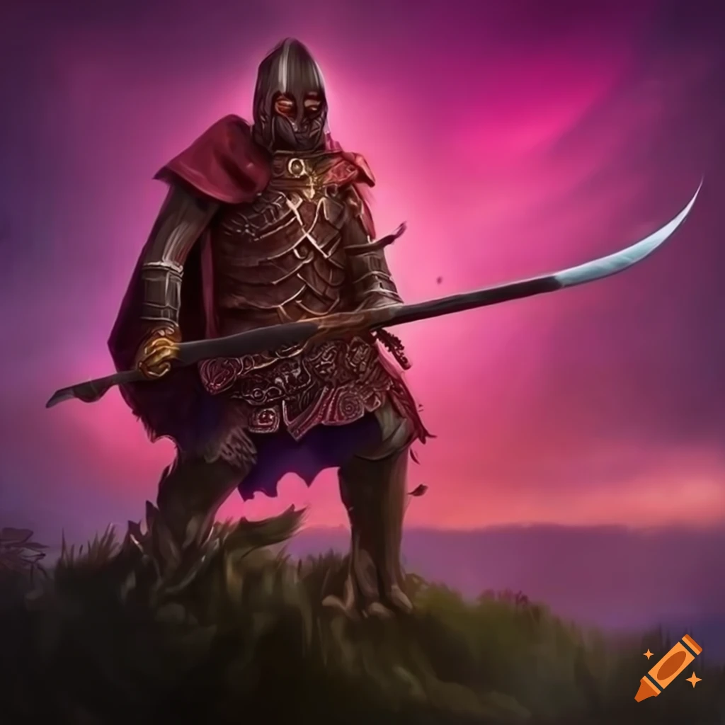 Northern european warriors in a striking fantasy scene with pink and ...