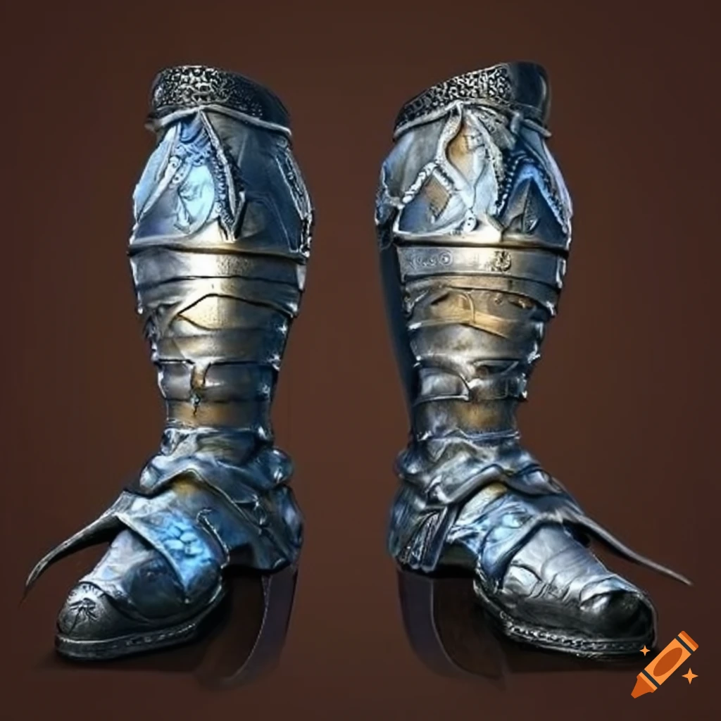 Adorned mithril plated knight boots for rpg game leg armor slot on Craiyon