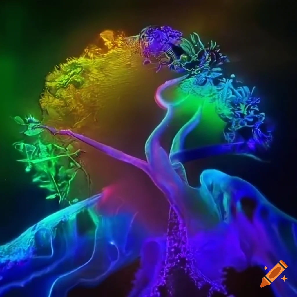 Biopunk paradise with glowing bioluminescent trees merging nature and ...