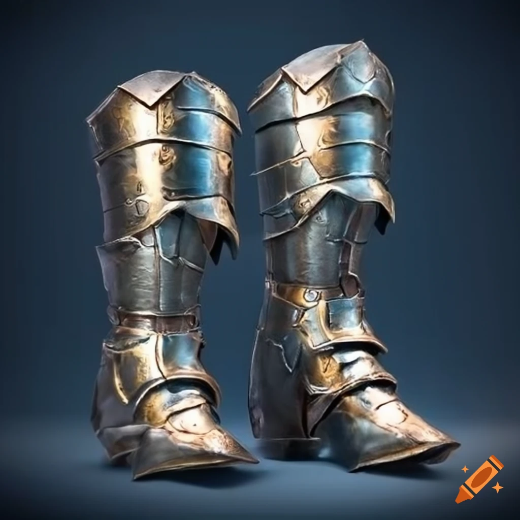 Medieval mithril plated knight boots with magical aura for rpg game on ...