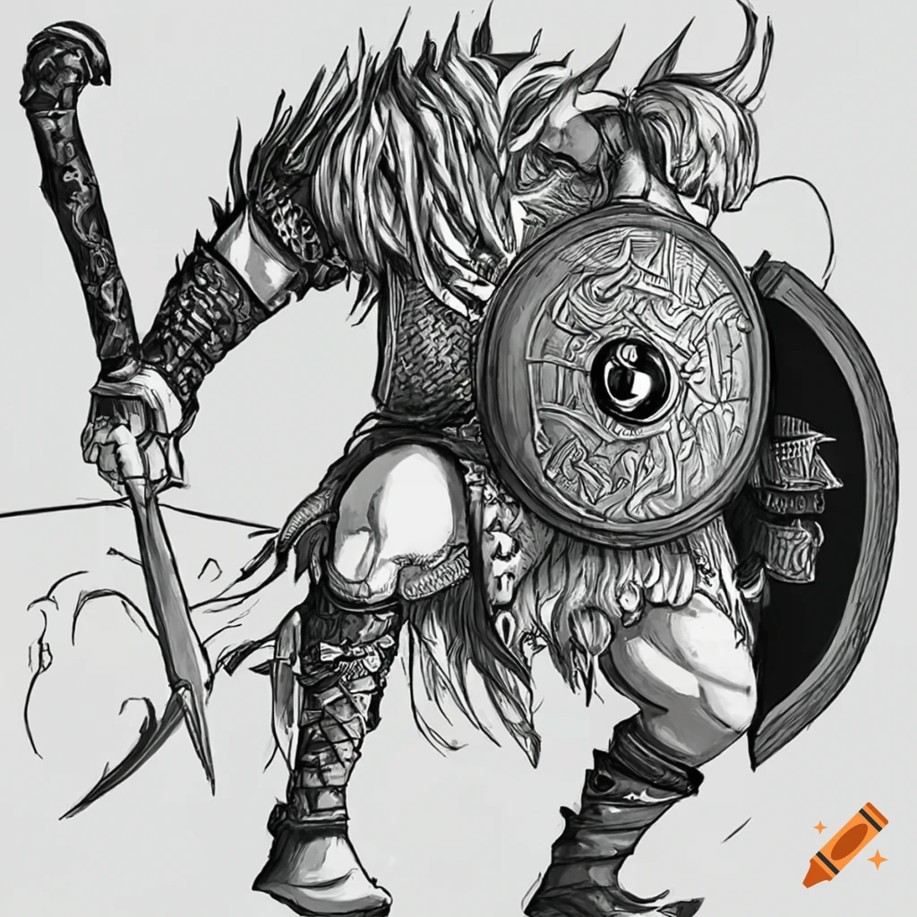 Detailed Viking warrior swinging axe in battle gear on Craiyon