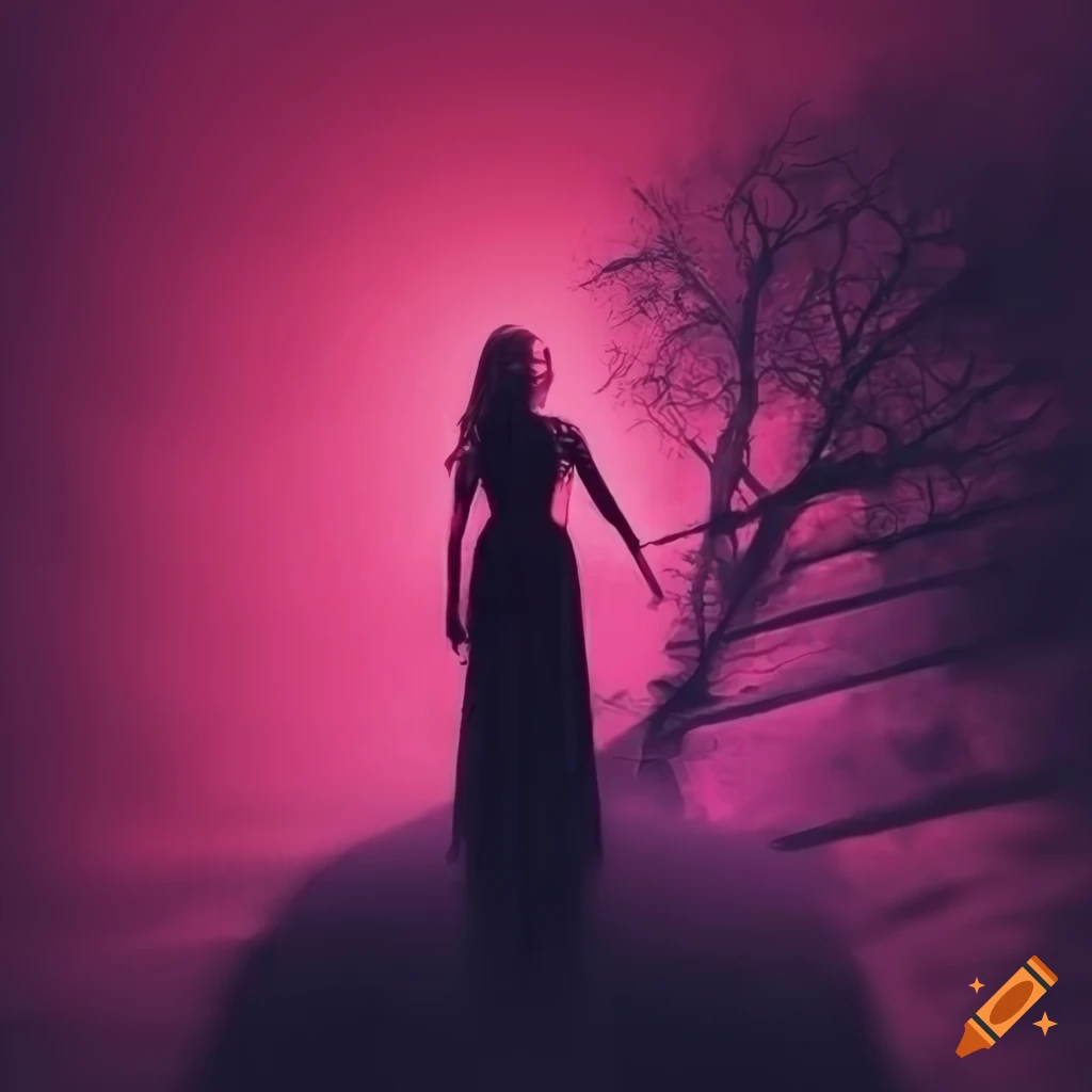 Lonely girl floating in dark, gothic-themed deep space with shades of ...