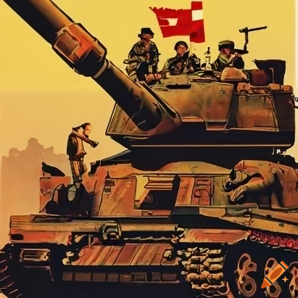 World War Three propaganda poster with ucello machine gun tanks in a ...