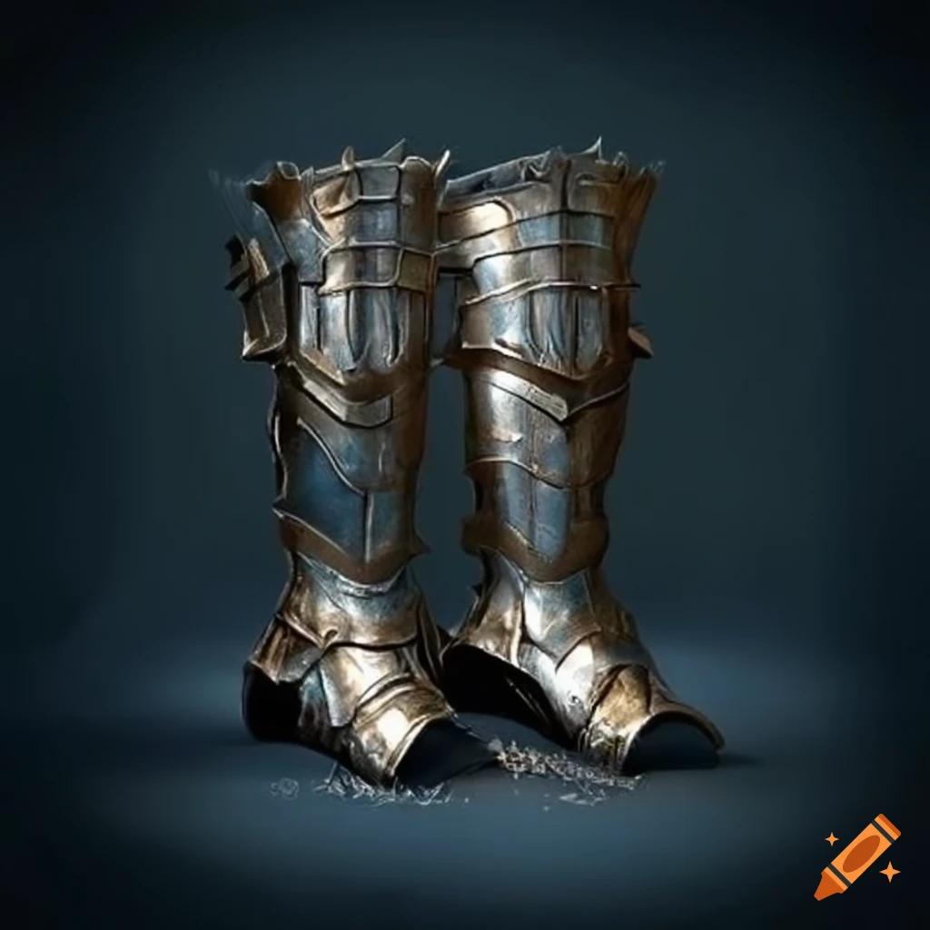 Medieval pair of magic-adorned mithril plated knight boots for leg ...