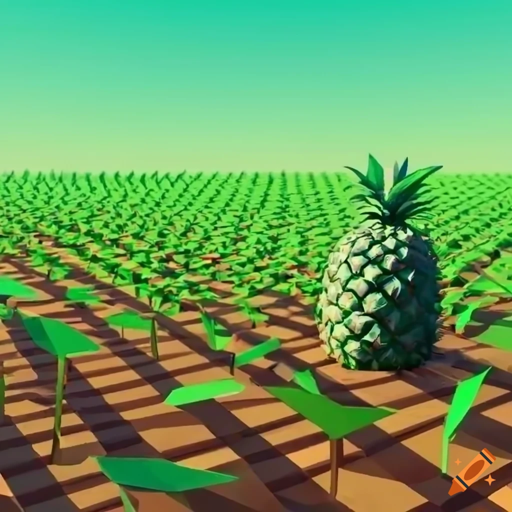 Low poly pineapple farm with tilled rows and irrigation in 3d render on ...