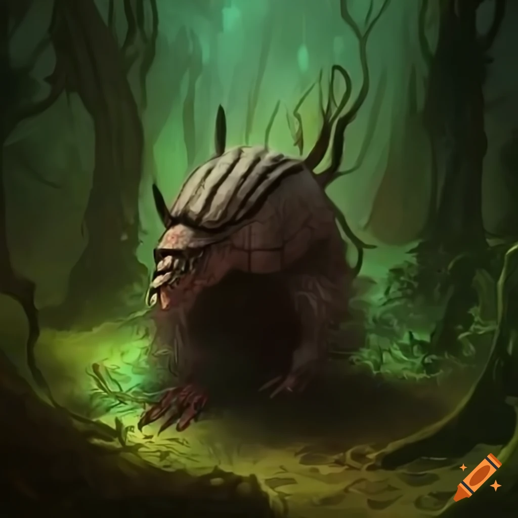 Mythical armadillo creature with spikes in a mystical forest on Craiyon
