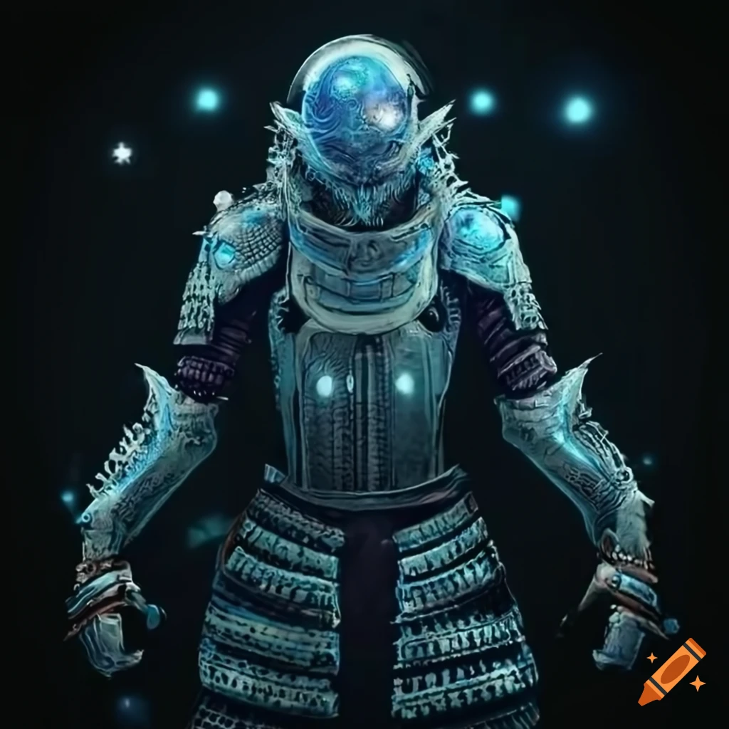 Cosmic goo alien in samurai armor wielding a lightsaber and futuristic ...