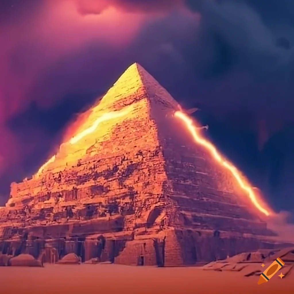 Epic pyramid in ancient Egyptian ruins during an apocalyptic storm with ...