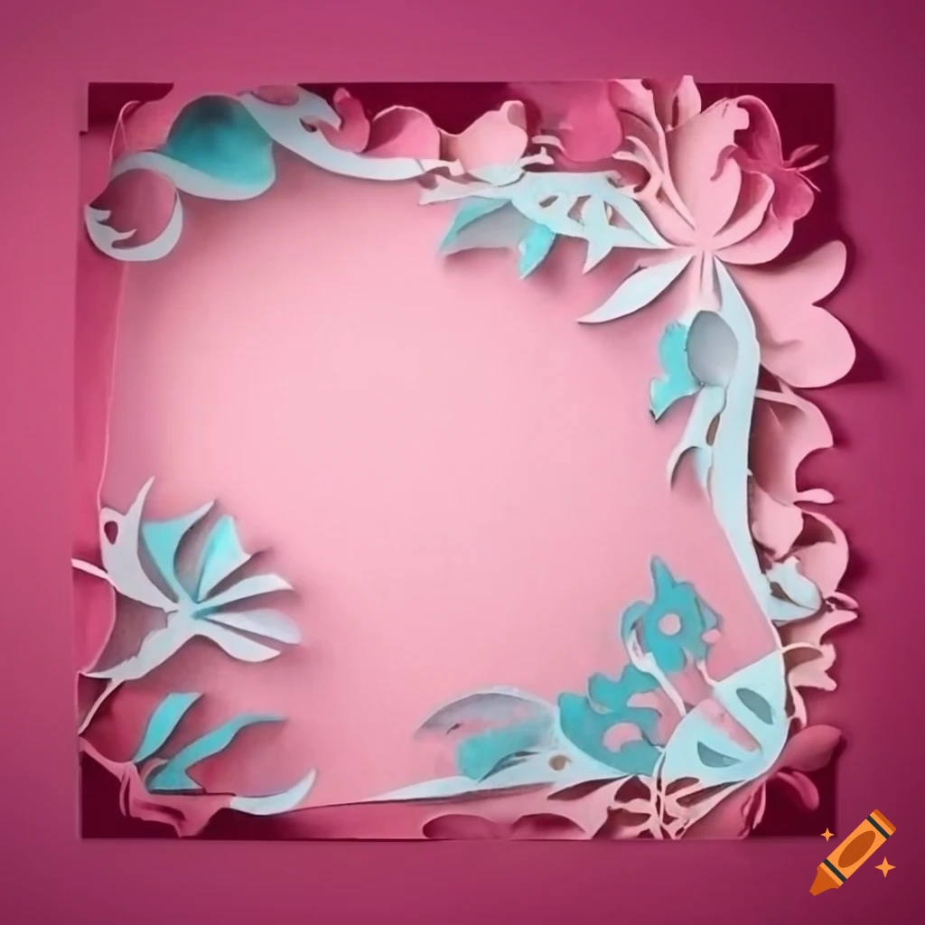 Paper cutting with intricate edges and watercolor overlays on Craiyon