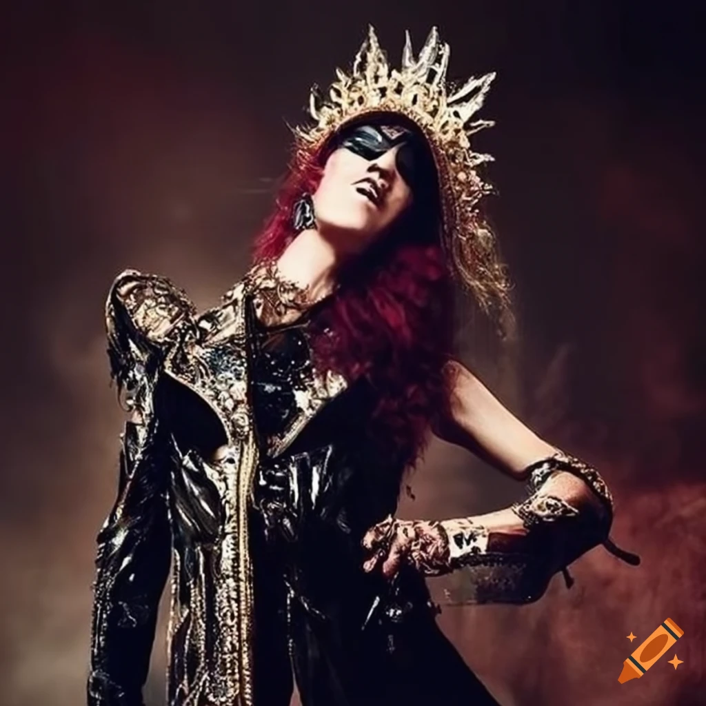 Elegant and powerful queen in heavy metal and rock attire on Craiyon