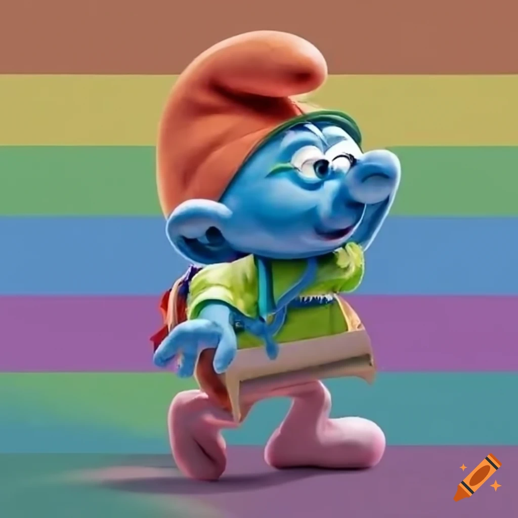 Pride parade with smurf characters and pride flag on Craiyon
