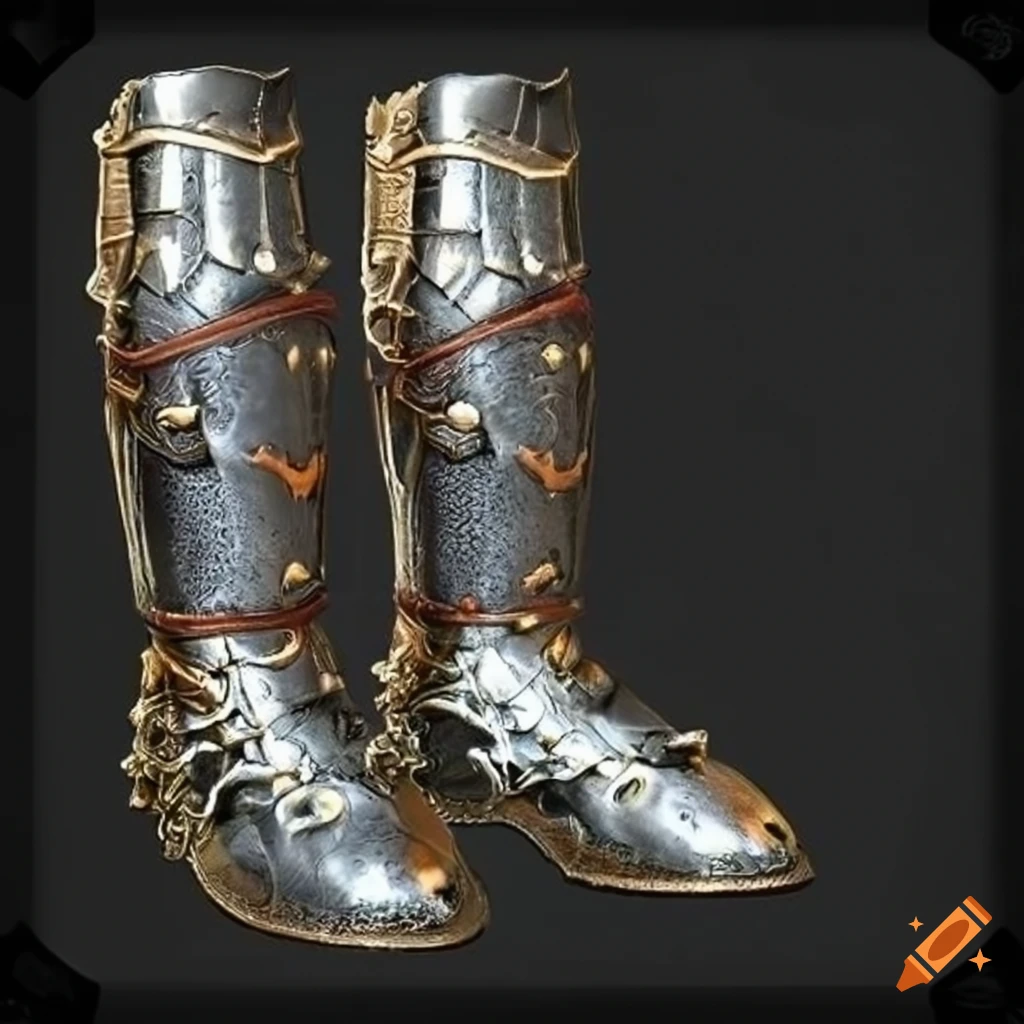Adorned mithril-plated knight boots for rpg inventory leg armor slot on ...