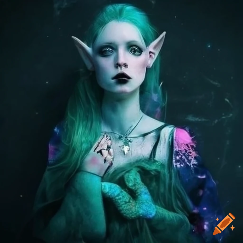 Space grunge fashion elf princess in sea-punk and pastel goth clothes ...