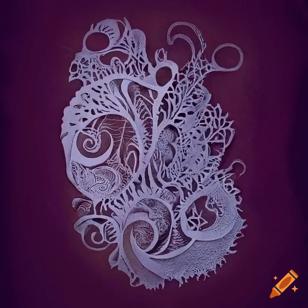 Paper cutting with intricate edges and watercolor overlays on Craiyon