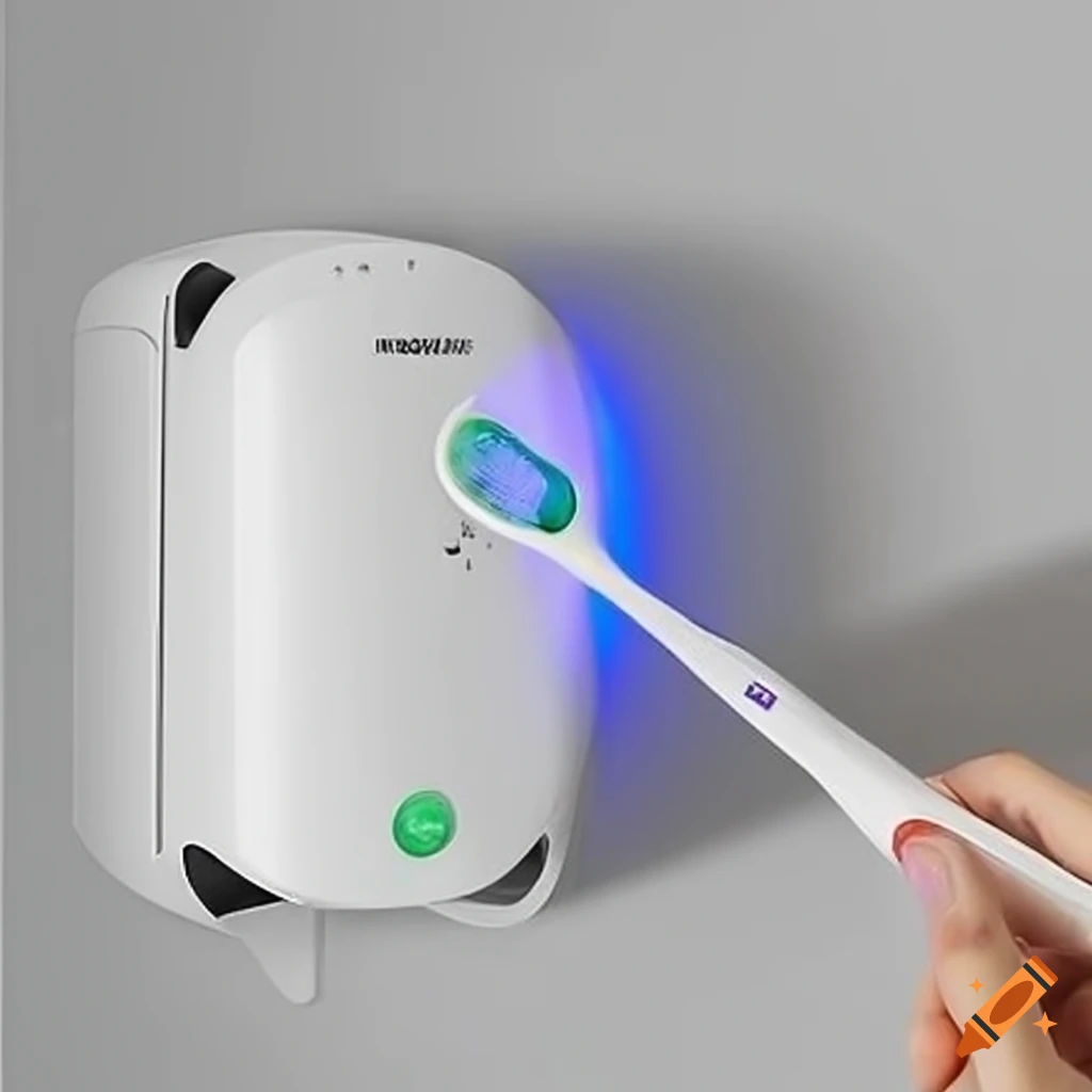 High-tech automatic toothbrush sterilizer with UV lights on Craiyon
