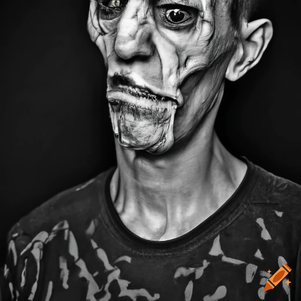 Eerie tall figure in black and white on Craiyon