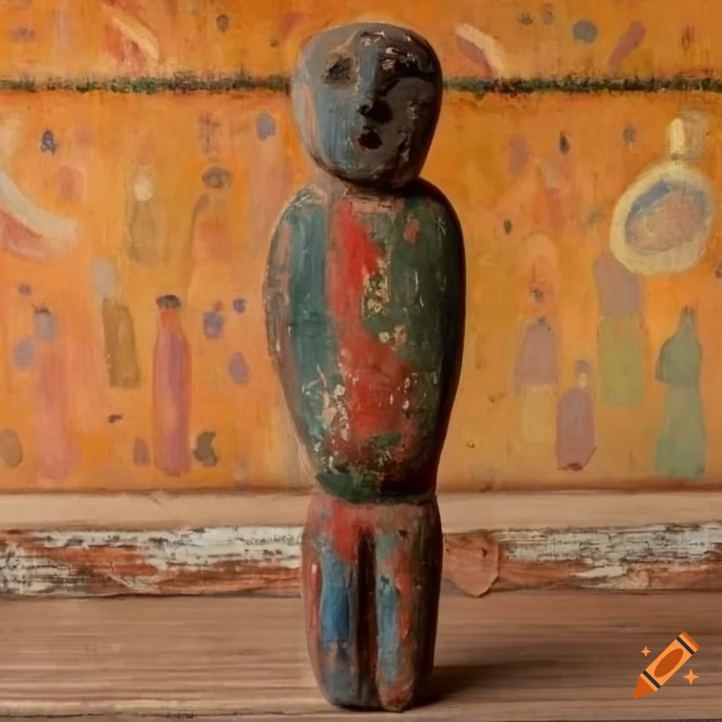 Rustic and primitive idol painted in the style of Seurat on Craiyon